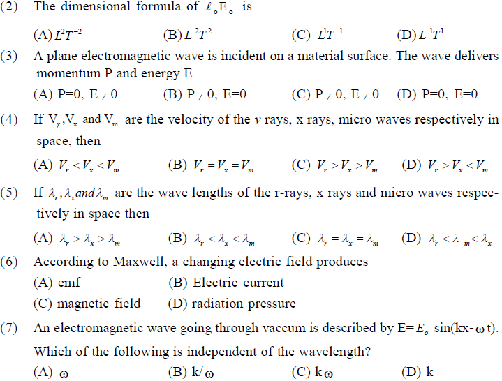 NEET UG Physics Electromagnetic Waves MCQs with Answers